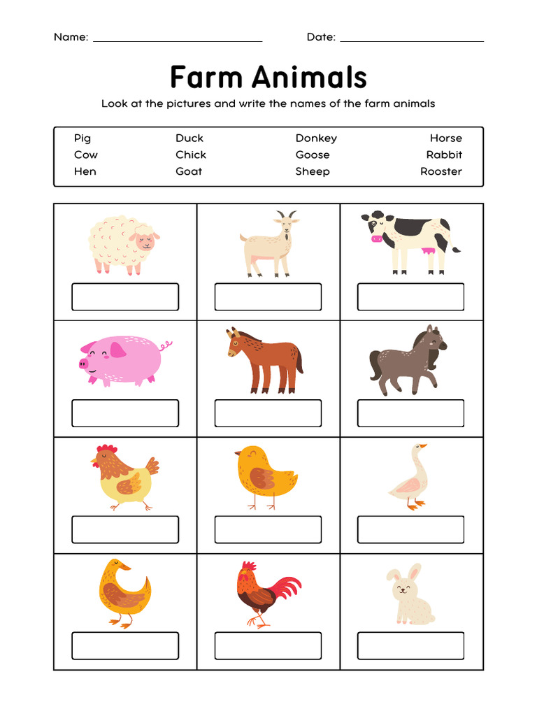 Black and White Farm Animals Coloring Page | PDF