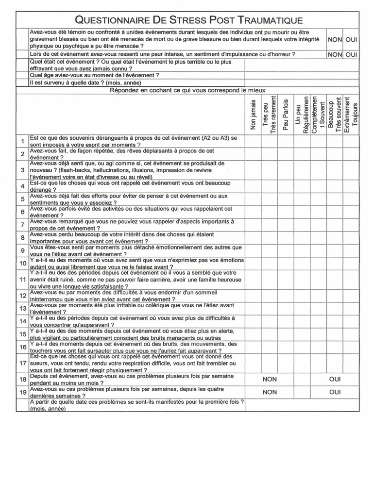 Questionnaire de Stress Post Traumatique | PDF