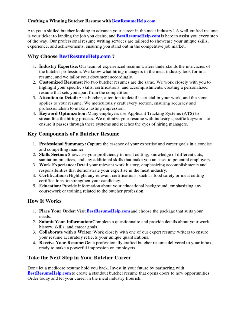 Butcher Resume | Download Free PDF | Résumé | Restaurants