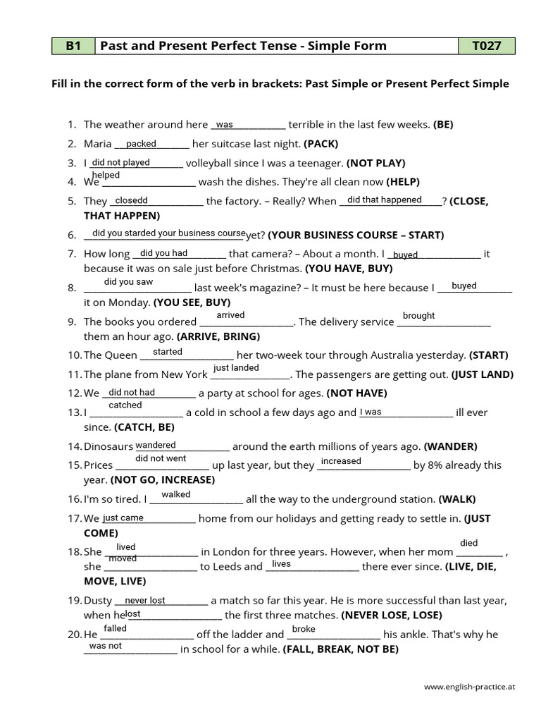 Kami Export - Charles Cormier - Past-Present-Perfect-Simple | PDF