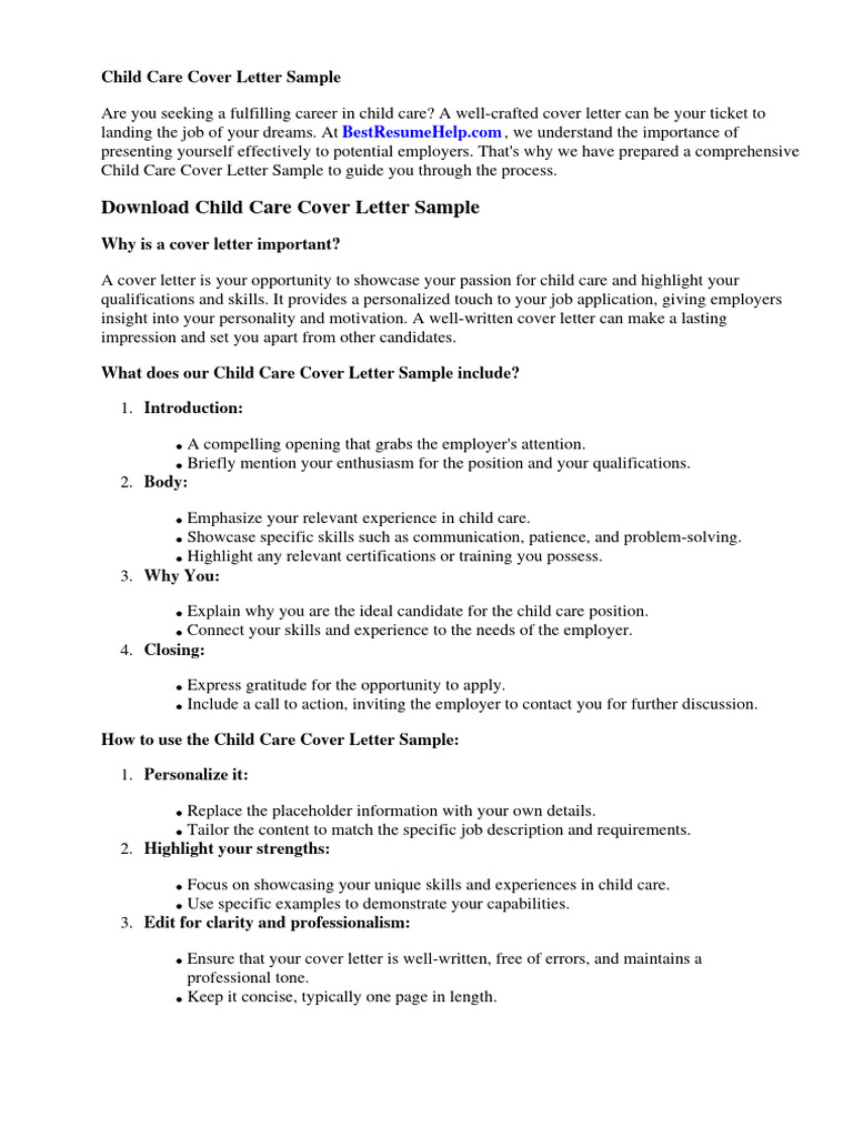 Child Care Cover Letter Guide | PDF | Child Care | Résumé