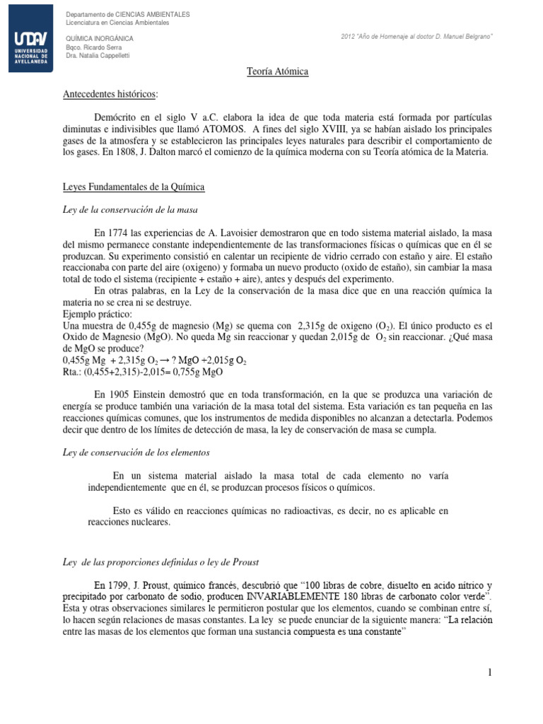 Apuntes de Teoría - Atómica | PDF | Núcleo atómico | Electrón