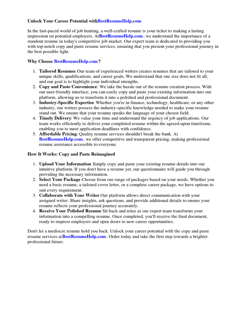 Copy and Paste Resume Services Guide | PDF | Résumé | Computing