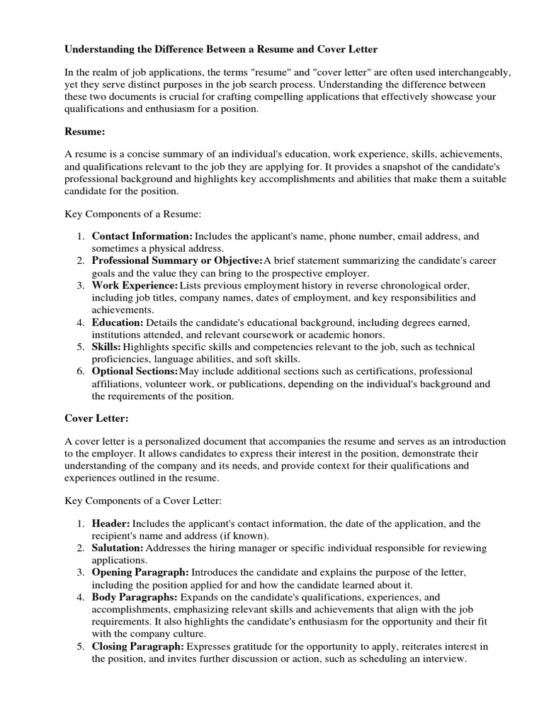 Resume vs Cover Letter Explained | PDF | Résumé