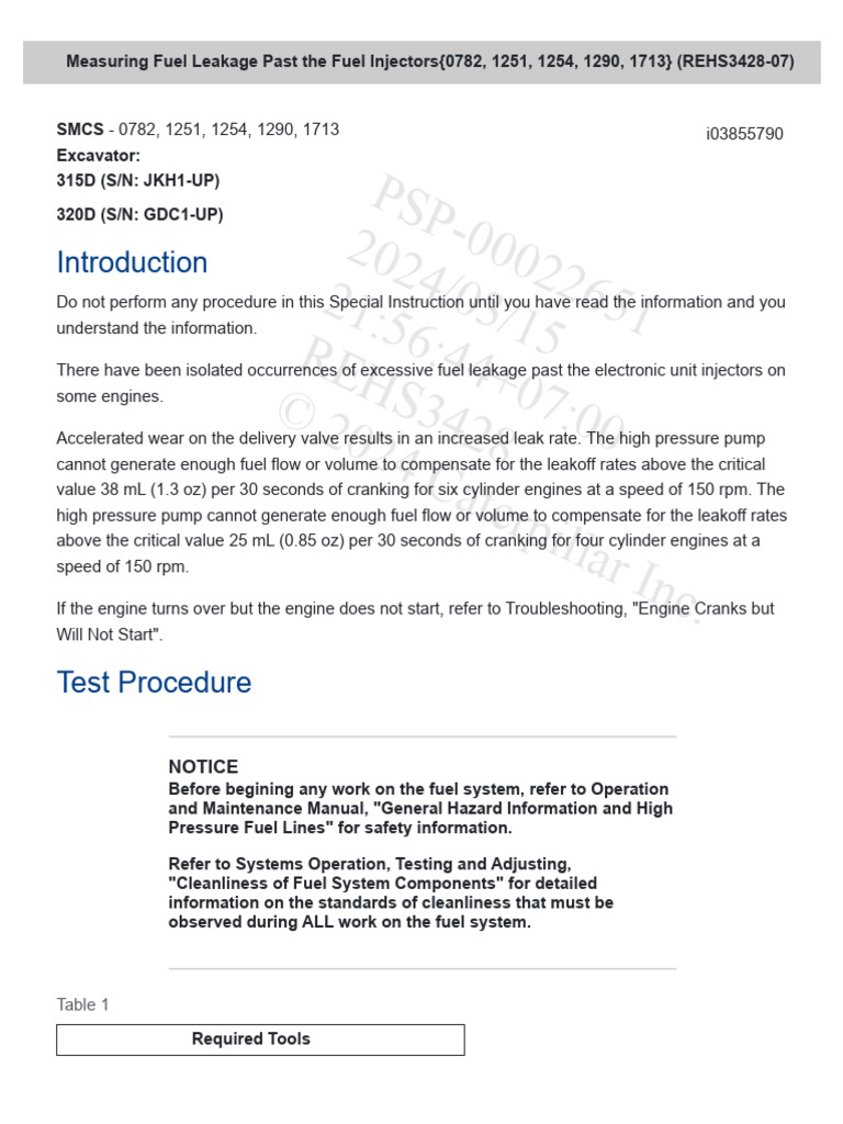 Fuel Leakage Testing for Excavators | PDF | Fuel Injection | Engines