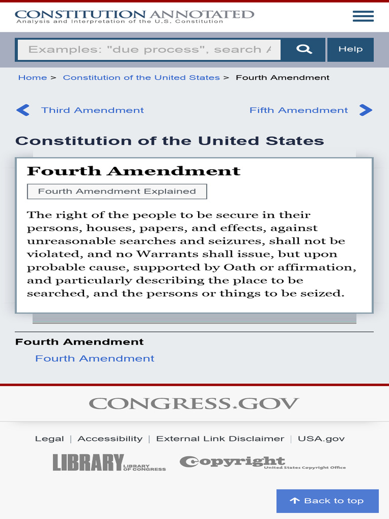U.S. Constitution - Fourth Amendment Resources Constitution Annotated Congress - Gov Library of ...