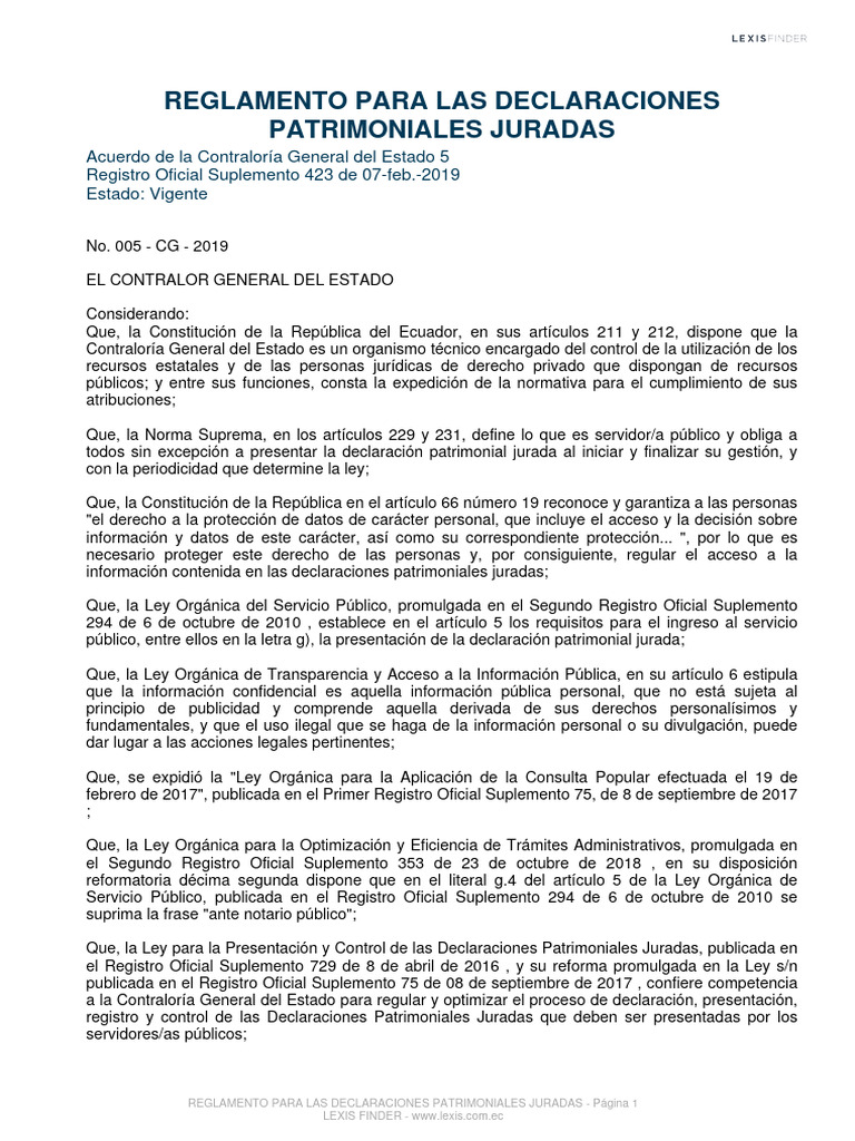 Reglamento de Declaraciones Patrimoniales | PDF | Estado (política ...