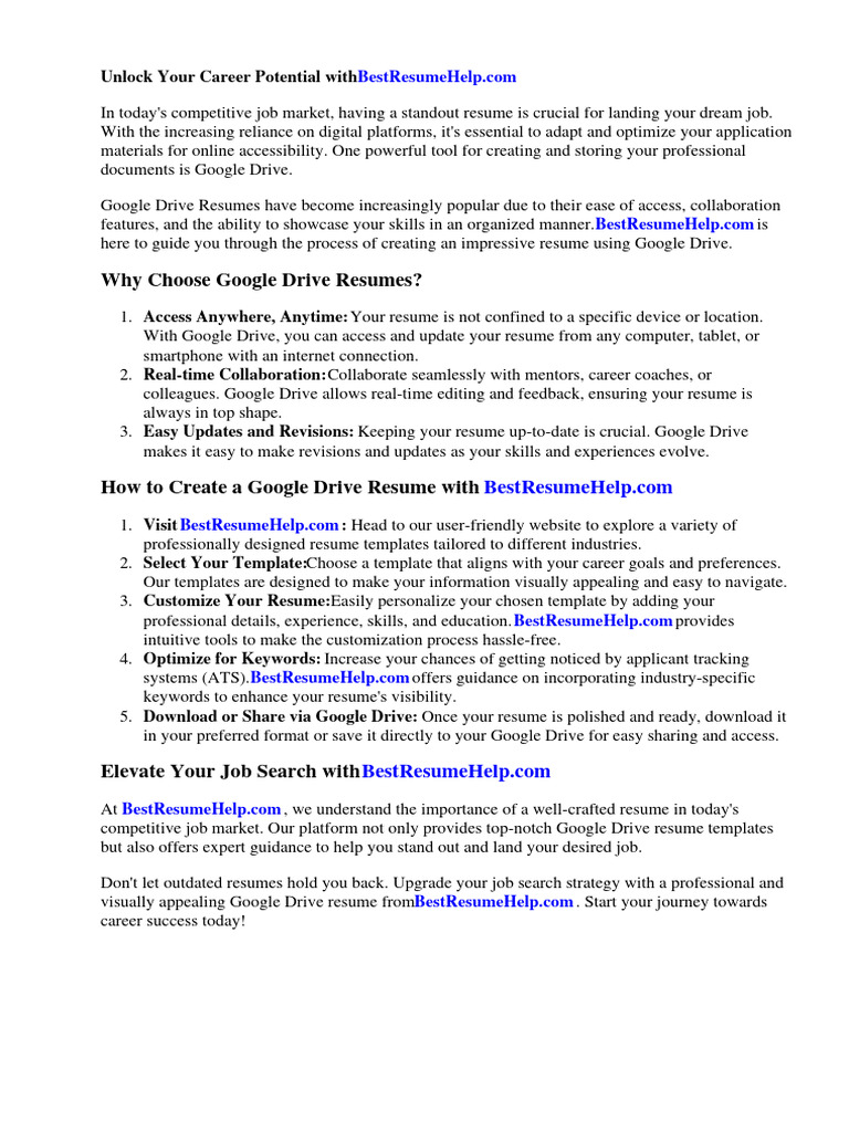 Google Drive Resume Templates Guide | PDF | Résumé | Microsoft Word