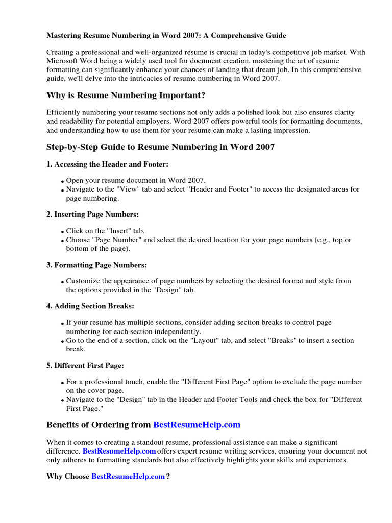 Resume Numbering Word 2007 | PDF | Microsoft Word | Résumé