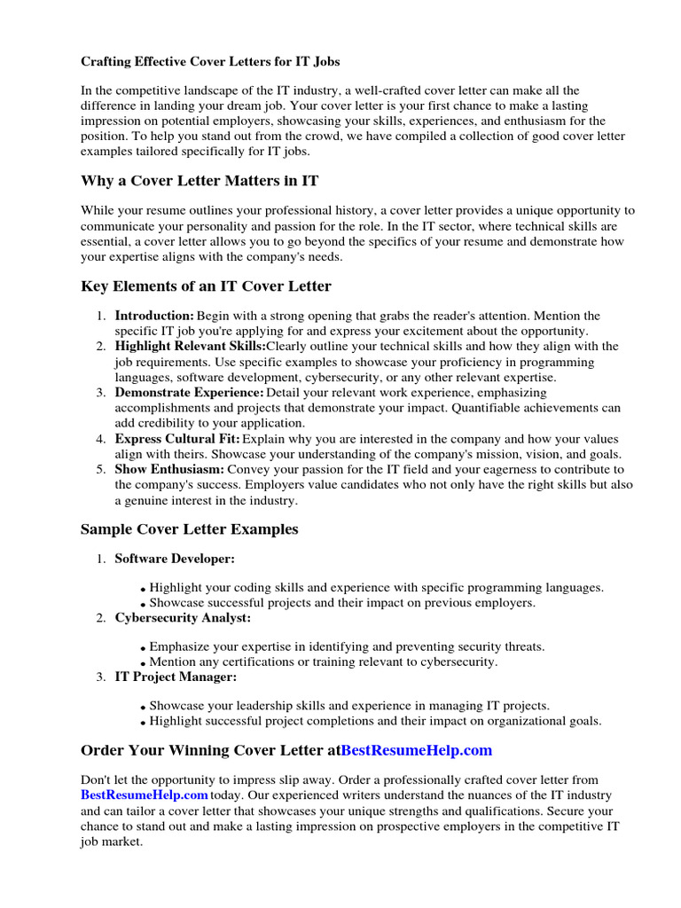 IT Cover Letter Tips & Examples | PDF | Résumé | Computer Security