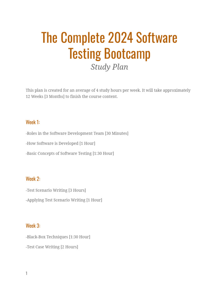 Testing Bootcamp Study Plan | PDF