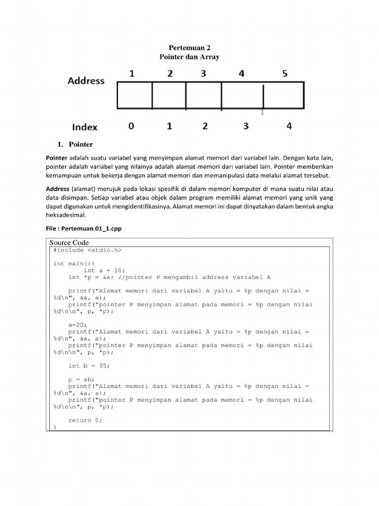 1710465120pertemuan 1 Pointer Dan Array LMS | PDF