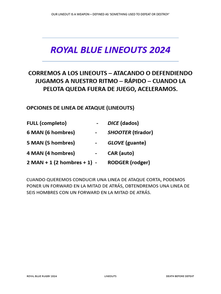 Royal Blue Rugby 2024 Lineout Strategies | PDF | Rugby Football | Rugby ...