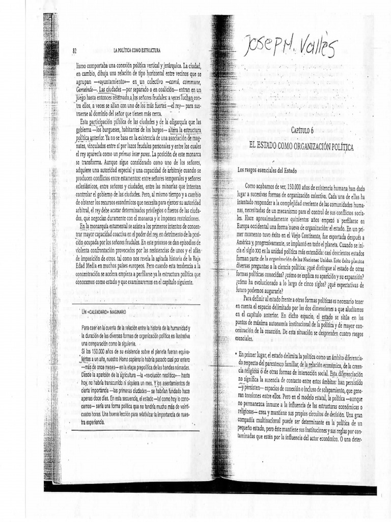 Capítulo 6 - El Estado Como Organización Política - Jose PM Valles | PDF