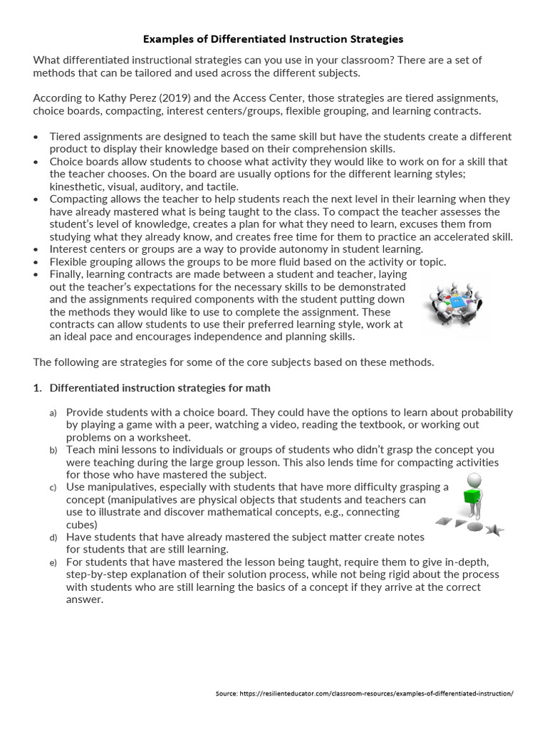 Examples of Differentiated Instruction Strategies | PDF ...
