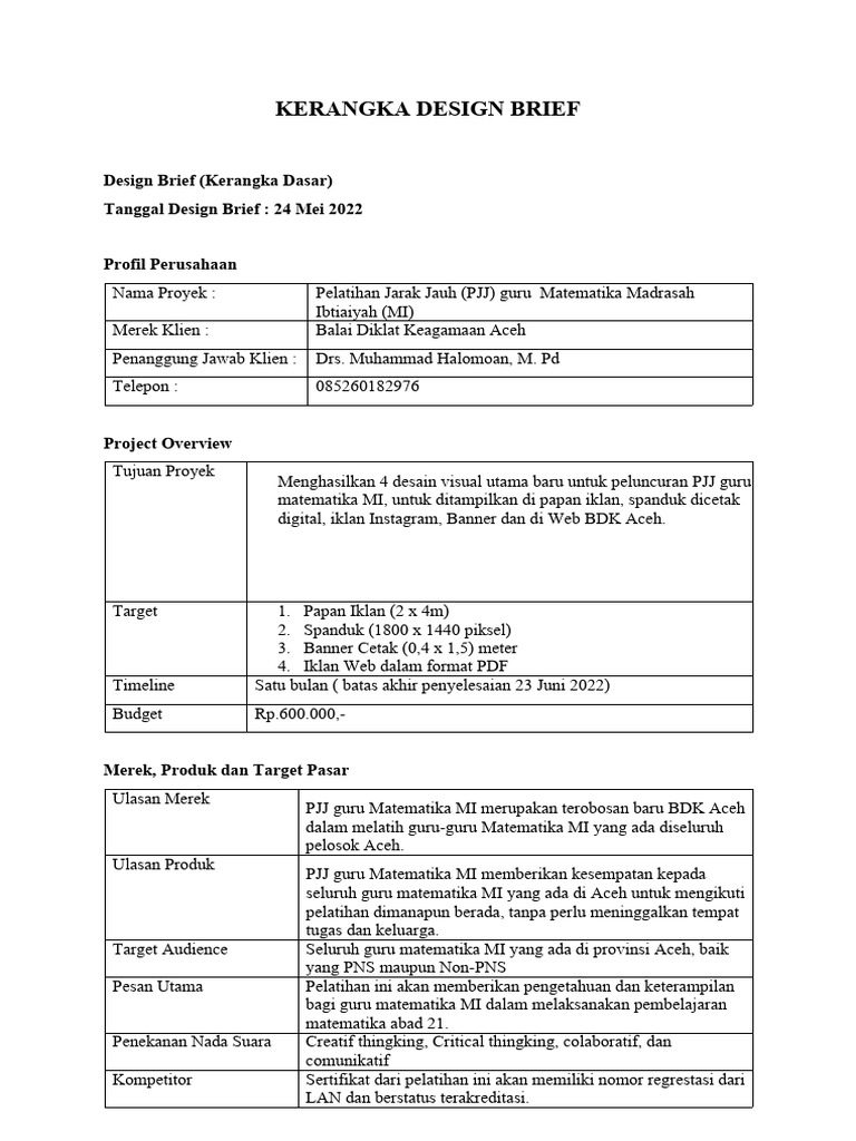 Contoh Desain Brief | PDF | Bisnis