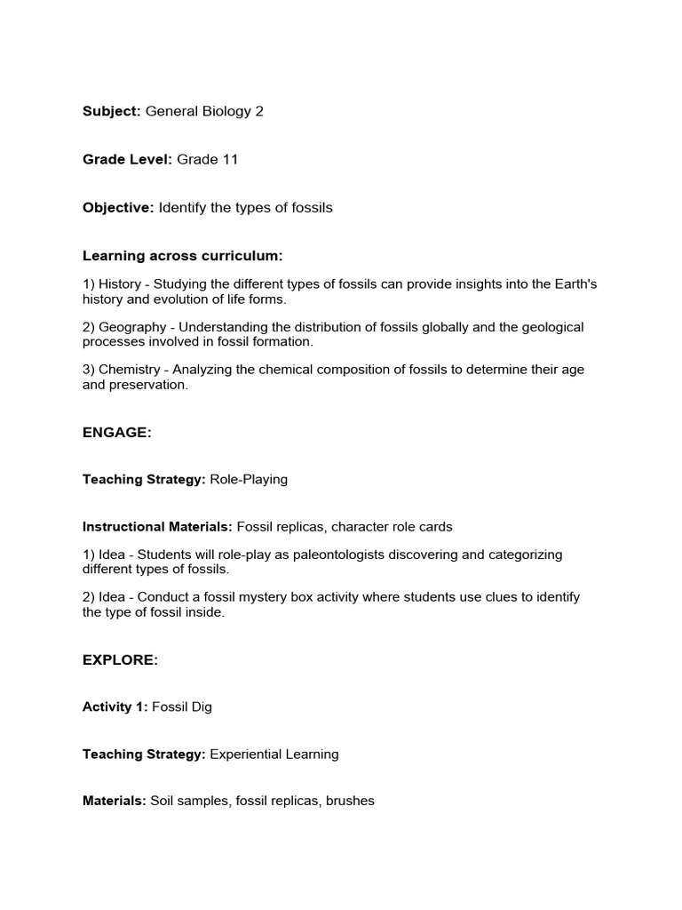 Types of Fossils for Grade 11 Biology | PDF | Fossil | Paleontology