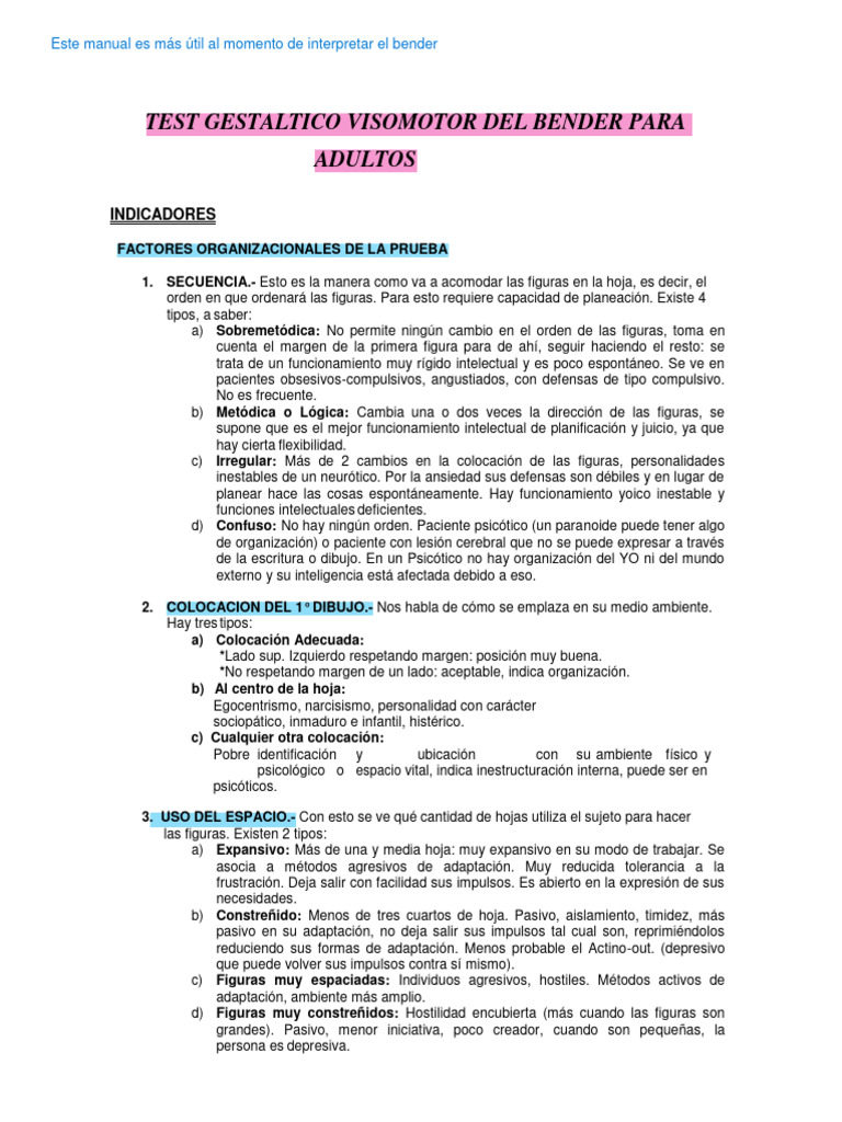 Análisis del Test Gestáltico Bender en Adultos | PDF | Psicosis | Agresión