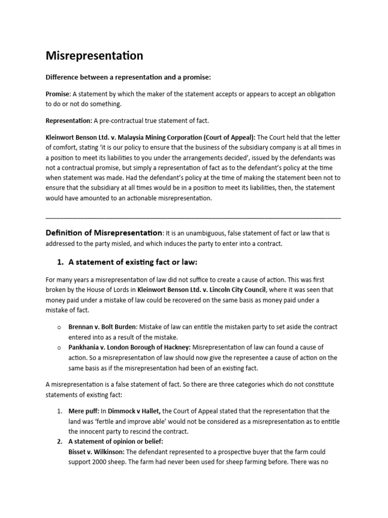 Misrepresentation | PDF
