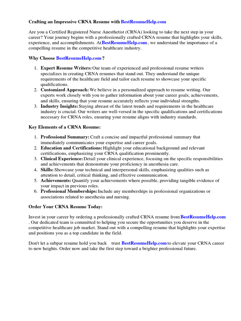 Crna Resume | PDF | Anesthesia | Nursing