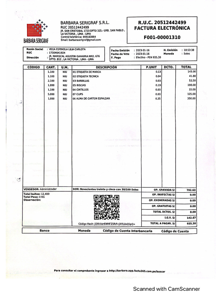 BOLETA DE COMPRA BARBARA 01310 | PDF