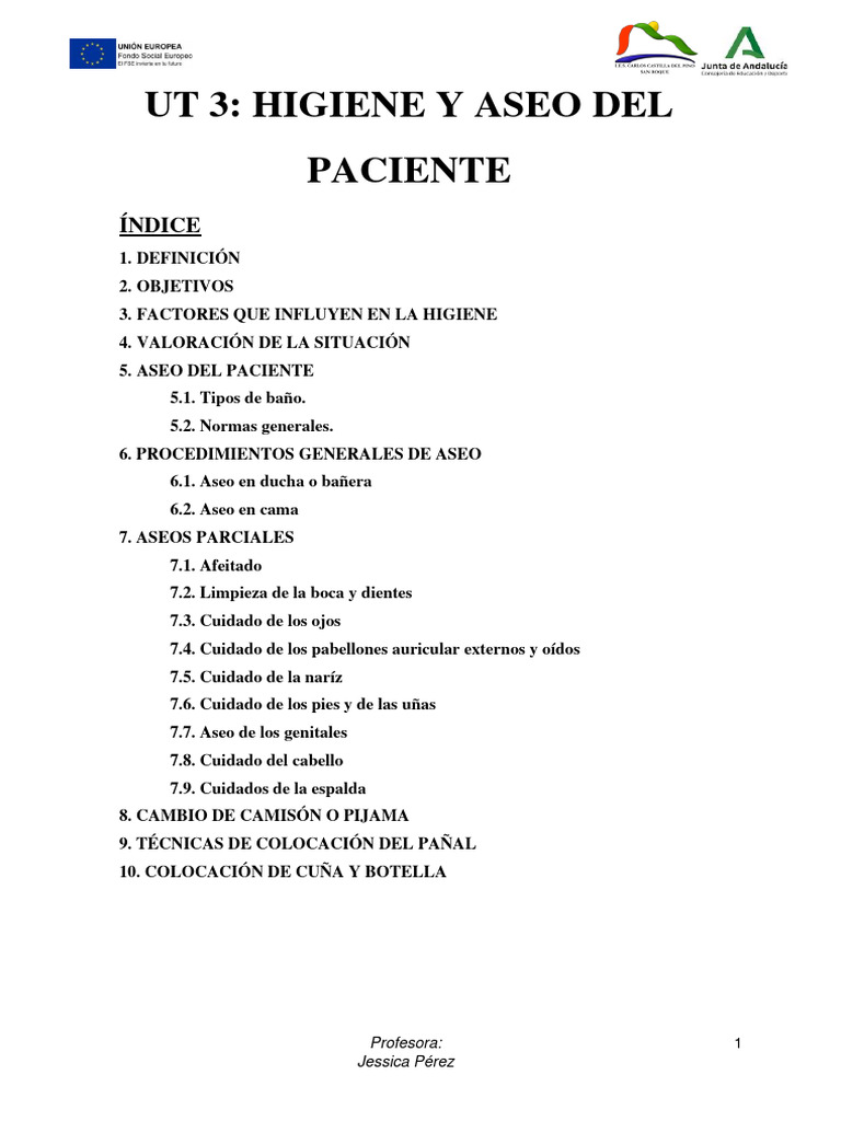UT 03. HIGIENE Y ASEO DEL PACIENTE | PDF | Higiene