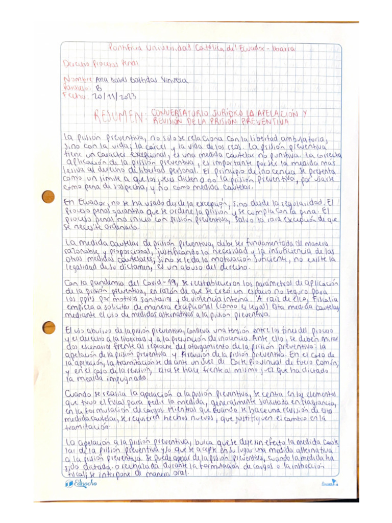 DPP - Resumen Conversatorio Jurídico La Apelación y Revisión de La Prisión Preventiva - Ana ...