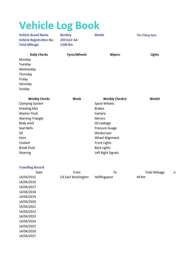 Vehicle Log Book | PDF