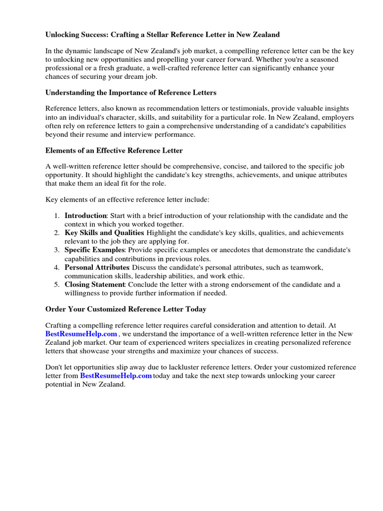 Reference Letter New Zealand | PDF | Travel Visa | Résumé