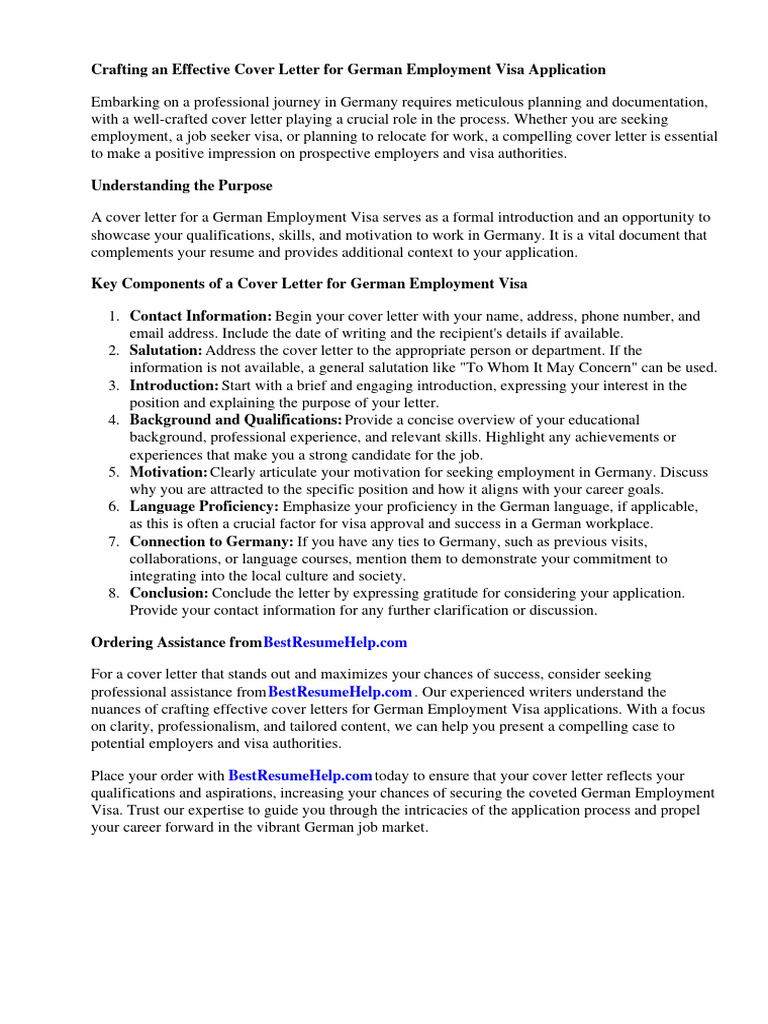 Cover Letter For German Employment Visa | PDF | Travel Visa | Motivation