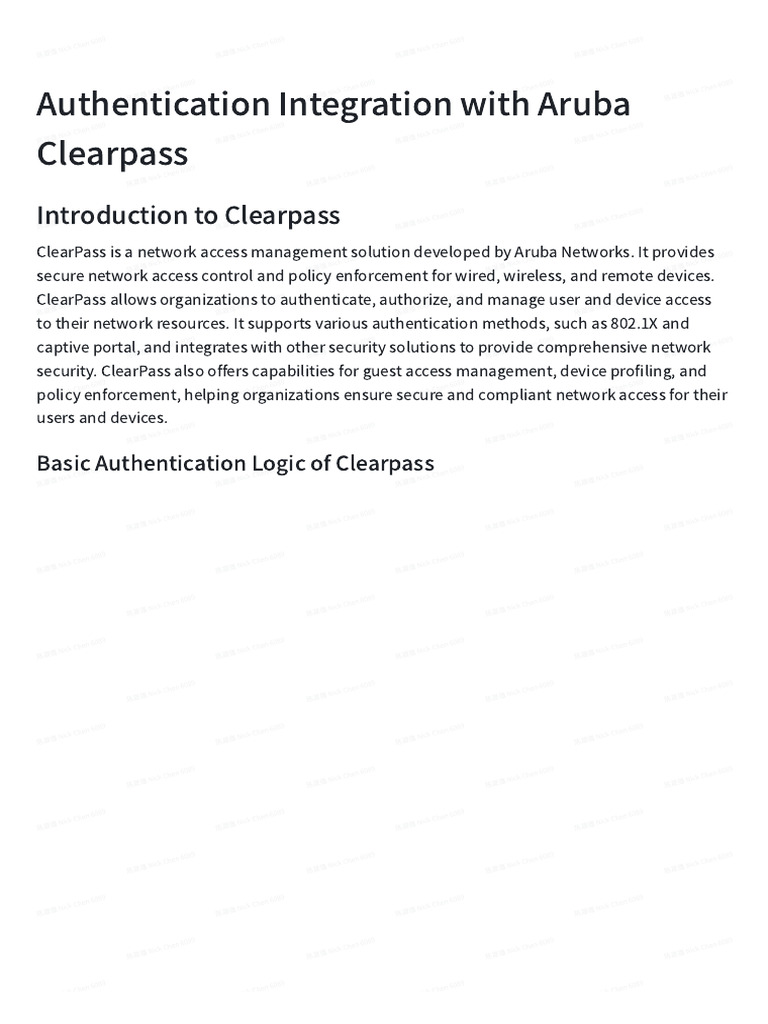 Authentication Integration With Aruba Clearpass (1) | PDF | Radius | Communications Protocols
