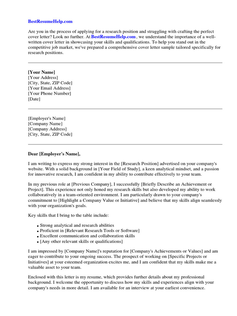 Cover Letter Sample For Research Position | Download Free PDF | Résumé ...