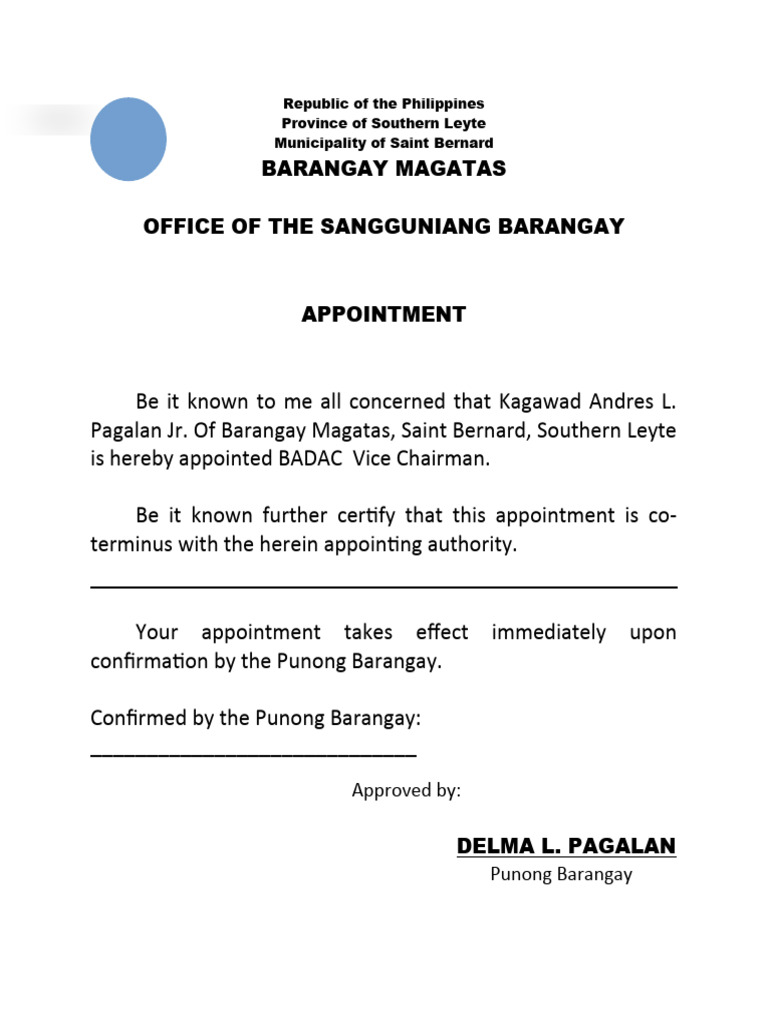 Appointment Badac | Download Free PDF | Philippines