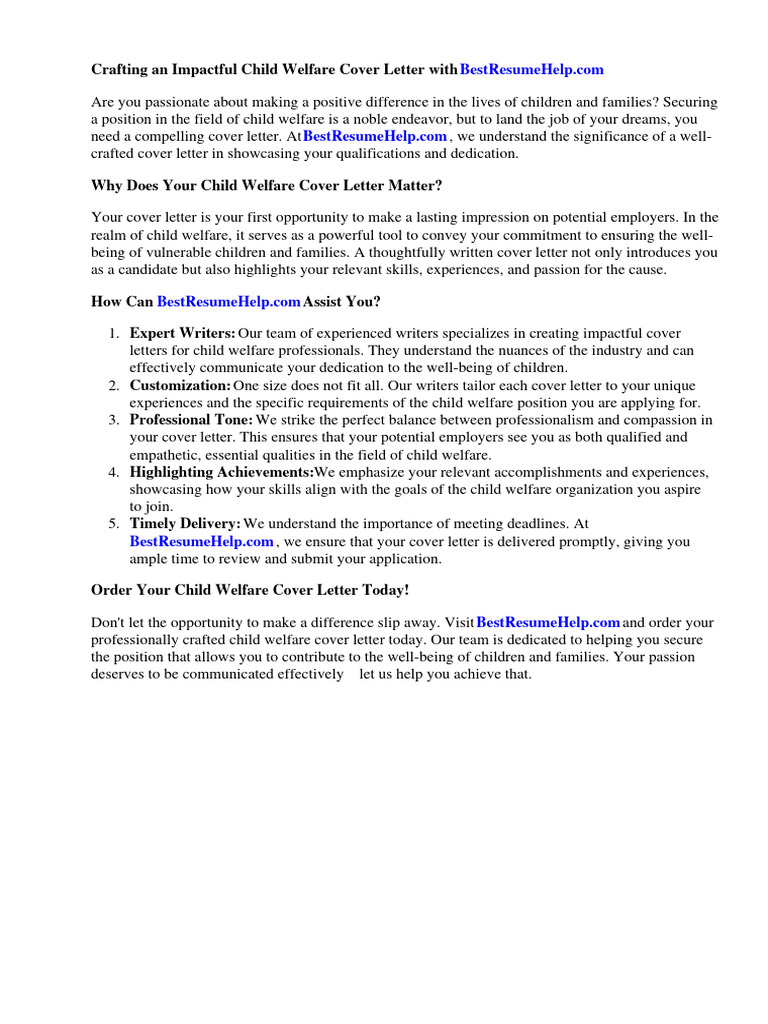 Child Welfare Cover Letter | PDF | Child Protection | Résumé
