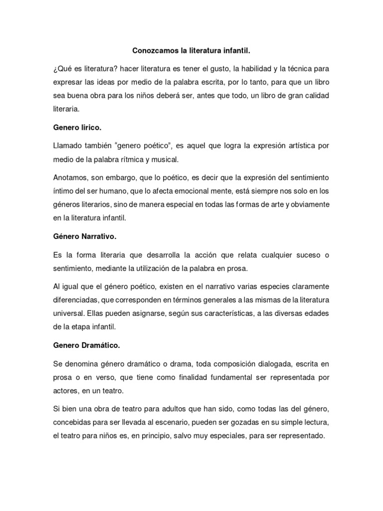 Conozcamos La Literatura Infantil | PDF | Literatura infantil | Poesía Conozcamos La Literatura Infantil | PDF | Literatura infantil | Poesía