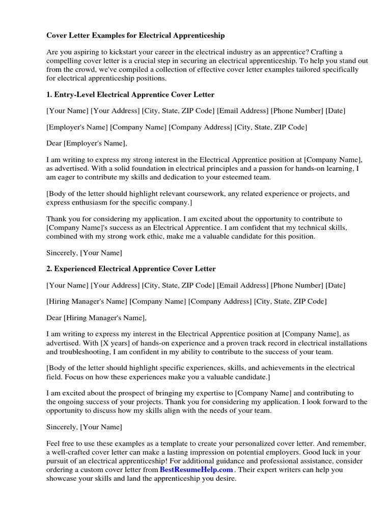 Cover Letter Examples Electrical Apprenticeship | PDF | Apprenticeship ...