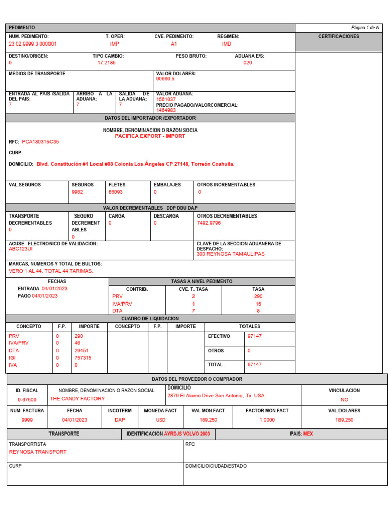 Tipos de Pedimento A1 y Ejemplos | PDF | Negocios Internacionales ...