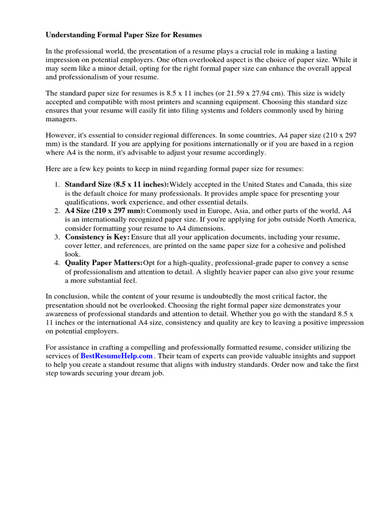 Formal Paper Size of Resume | PDF | Résumé | Page Layout