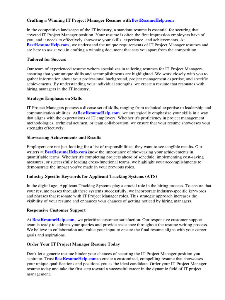 It Project Manager Resume | PDF | Résumé | Project Management