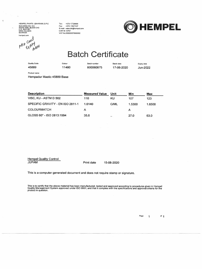 Hempadurmastic 45889 Gray (RAL) 11480 - 800060875 | PDF