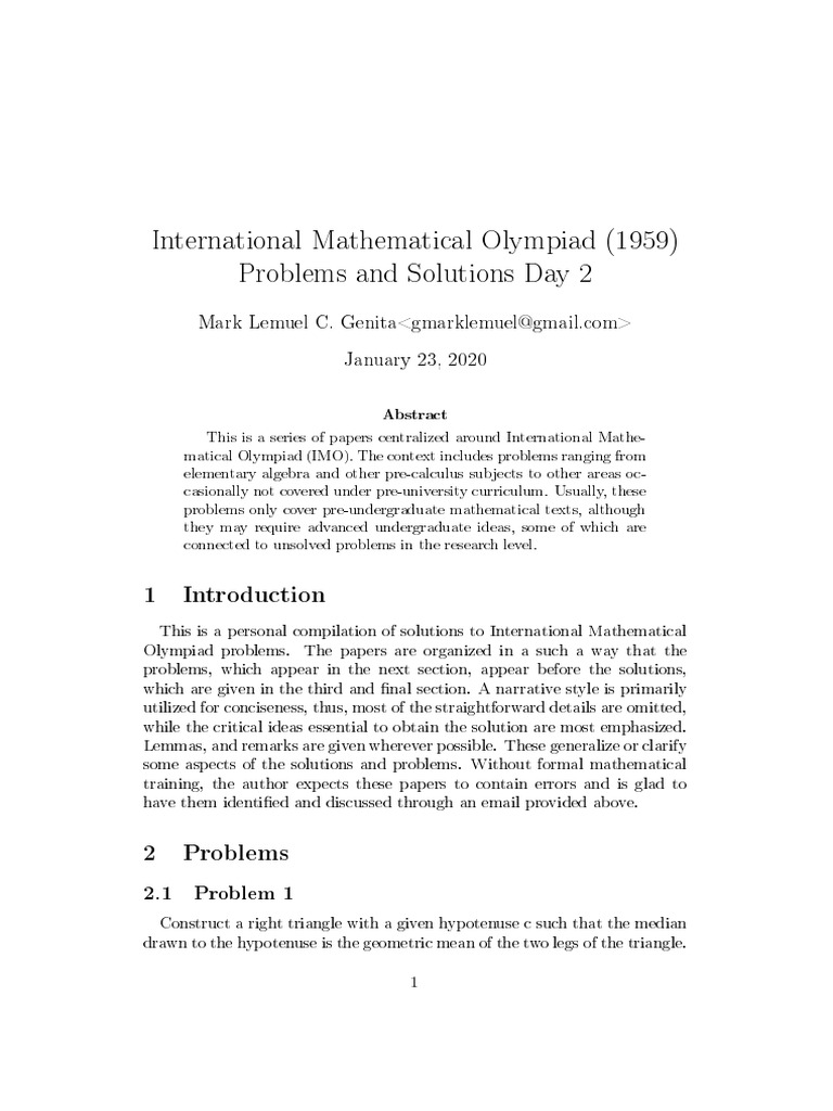 International Mathematical Olympiad 1959-1 | PDF