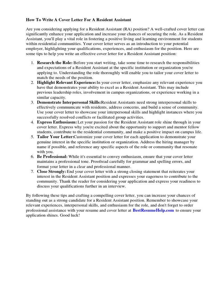 How To Write A Cover Letter For A Resident Assistant | Download Free ...