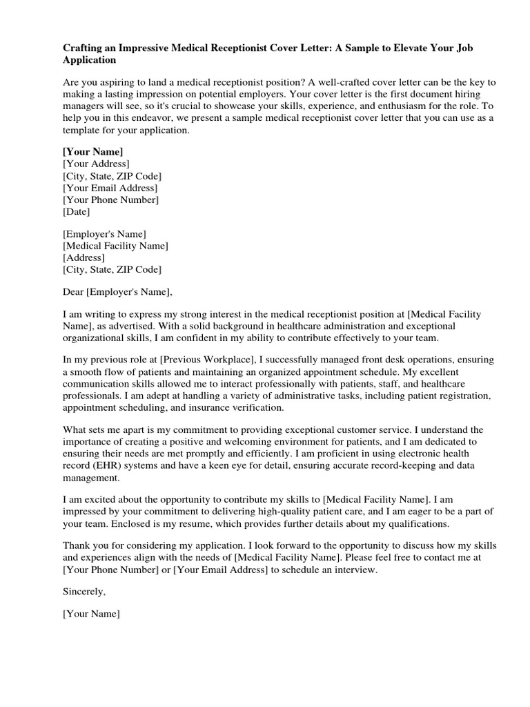 Medical Receptionist Cover Letter Sample | PDF | Résumé | Patient