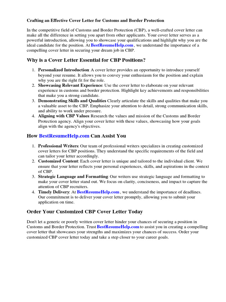 Cover Letter For Customs and Border Protection | PDF | U.S. Customs And ...