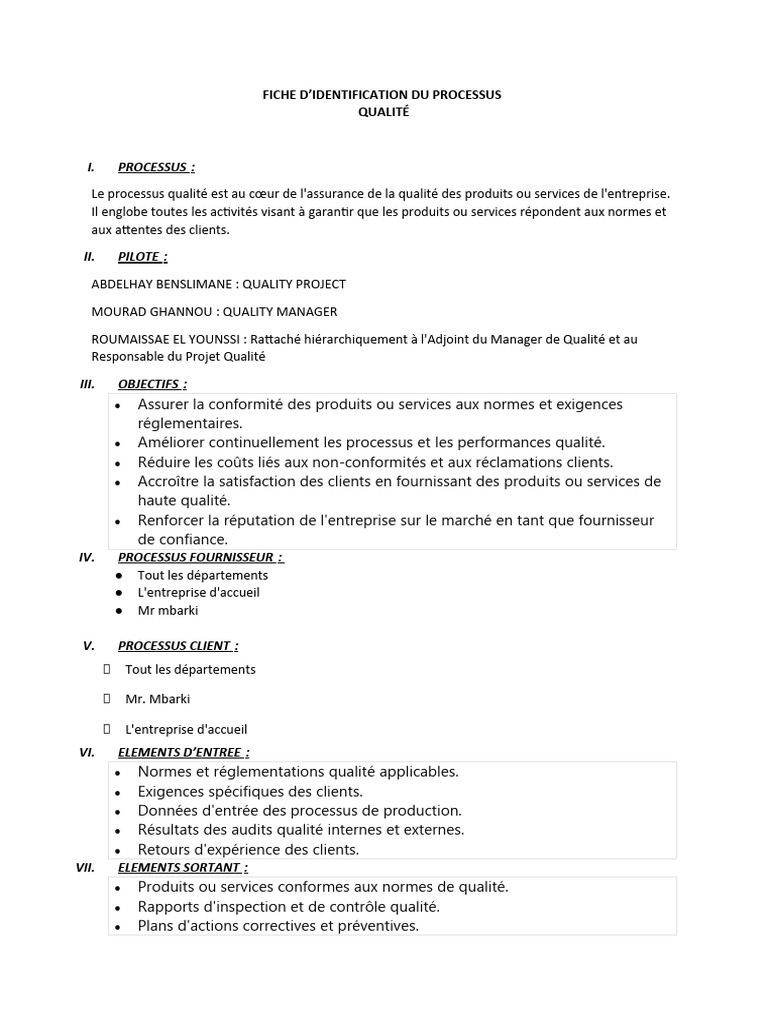 Processus de Production et Qualité | PDF