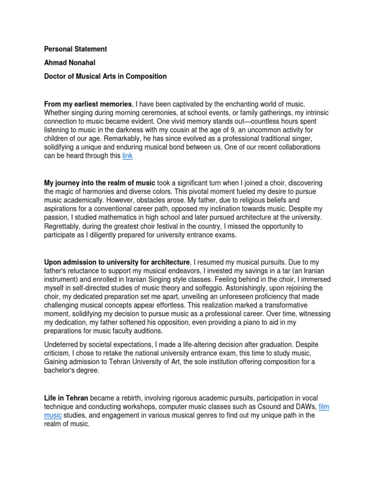 Personal Statement | PDF | Choir | Performing Arts