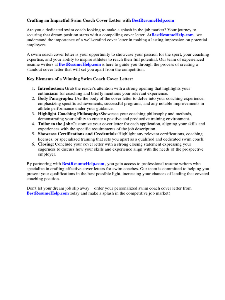 Swim Coach Cover Letter | PDF | Résumé | Swimming
