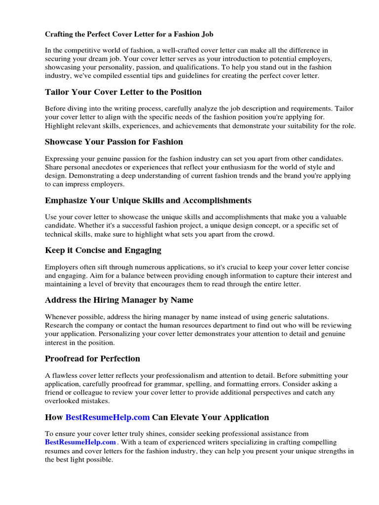 Cover Letter for a Fashion Stylist Position | PDF | Résumé | Fashion