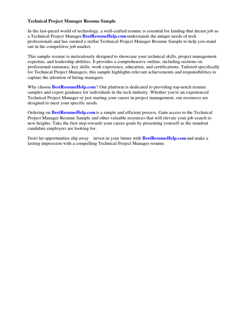 Technical Project Manager Resume Sample | PDF | Project Management ...