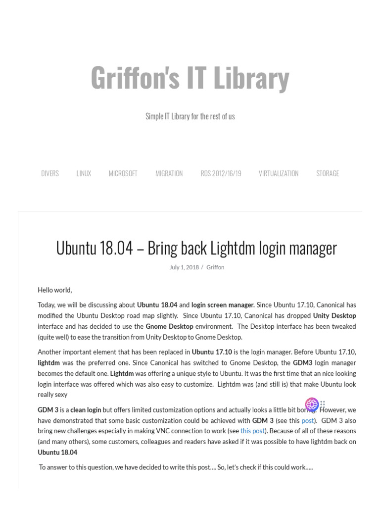Ubuntu 18.04 - Bring Back Lightdm Login Manager - Griffon's IT Library | PDF | Desktop ...